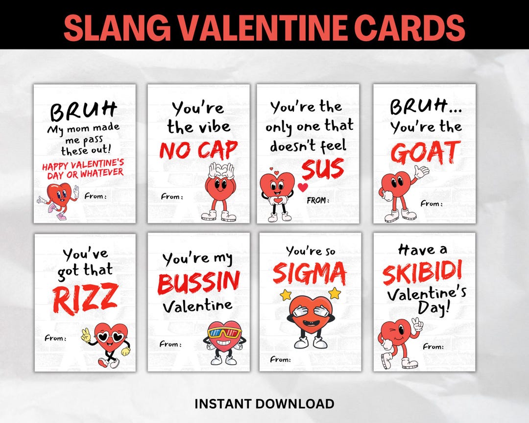Slang Valentines Cards, Teen Tween Boys Valentines, Funny Valentines ...