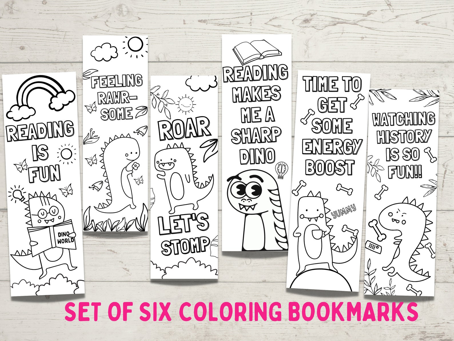 Dinosaur Bookmarks Printable Coloring Bookmarks Dinosaur - Etsy