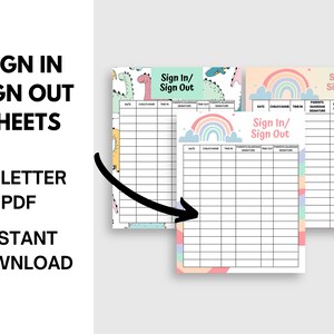 Sign in Sheets for Daycare, Sign in Sign Out Forms, Home Daycare ...