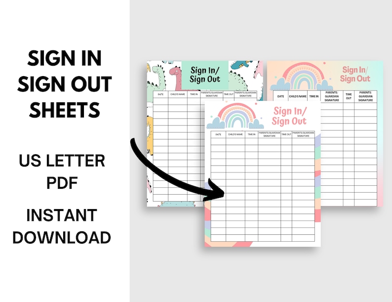 Sign in Sheets for Daycare, Sign in Sign Out Forms, Home Daycare ...