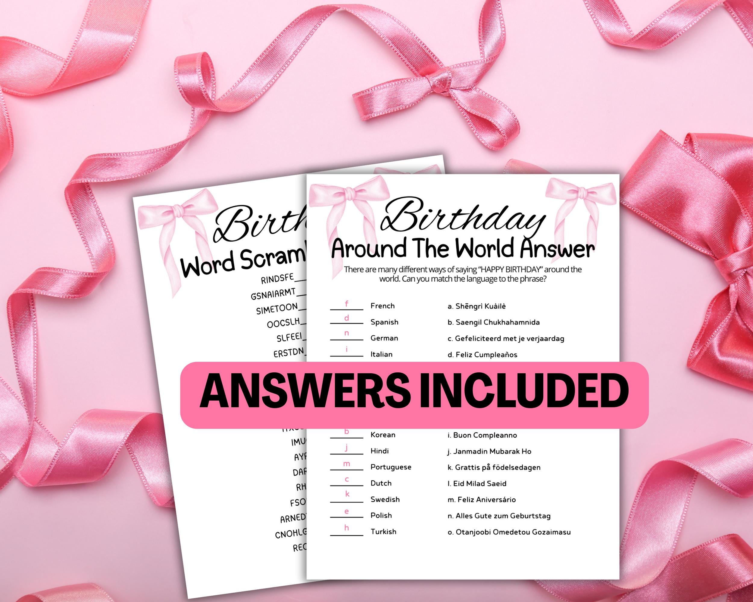 Pink Bow Girls Birthday Party Games, Printable Coquette Birthday Games ...