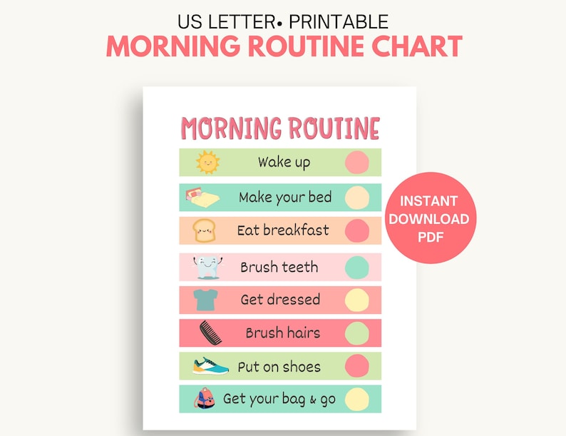 Morning Routine for Kids Printable School Routine Chart for - Etsy