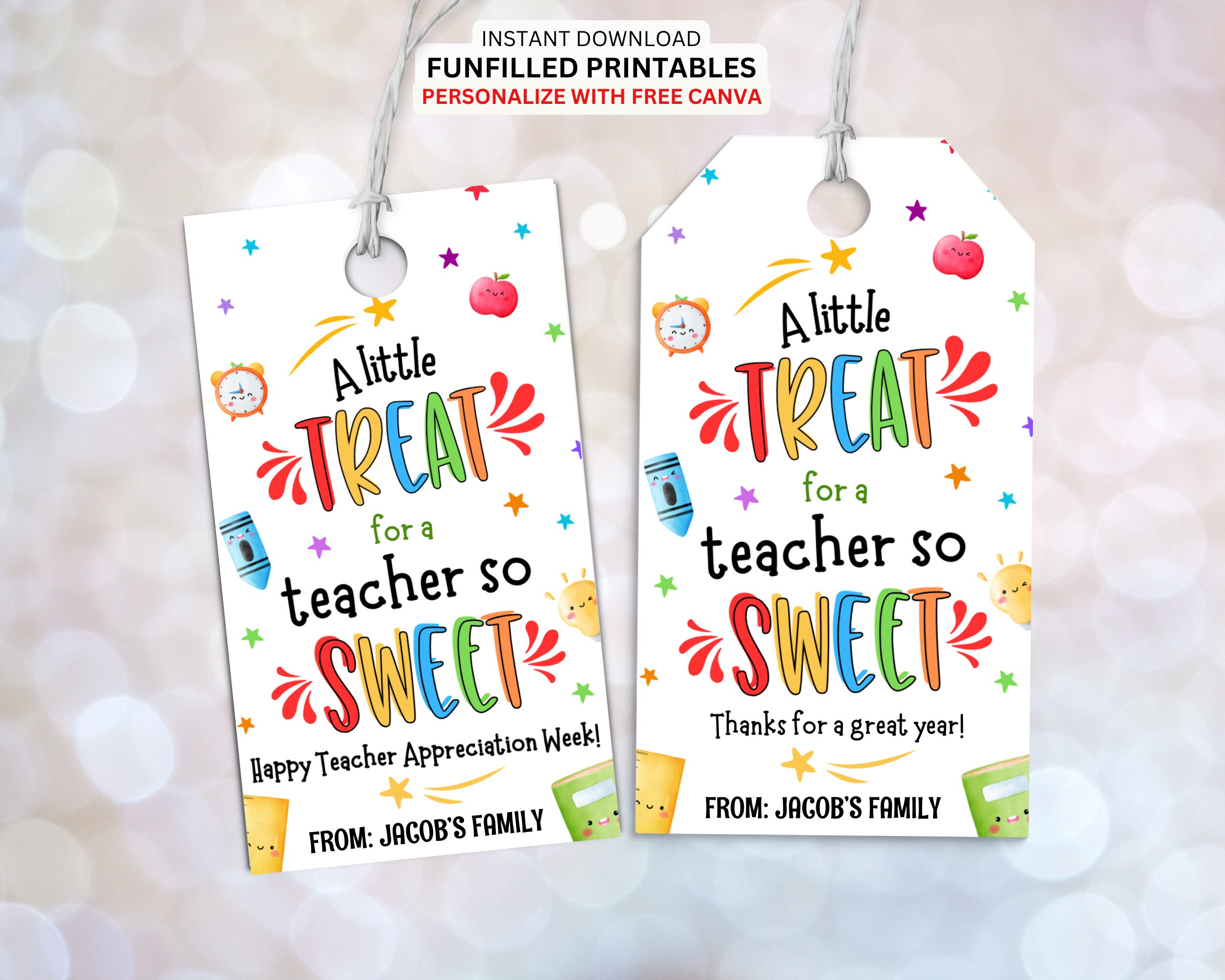 Teacher Treat Tag, Teacher Appreciation Tag, Sweet Treat Tag End of ...