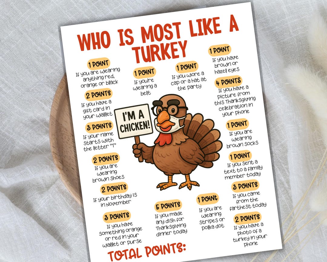 Who is Like A Turkey Thanksgiving Game, Family Game, Dinner Table Game ...