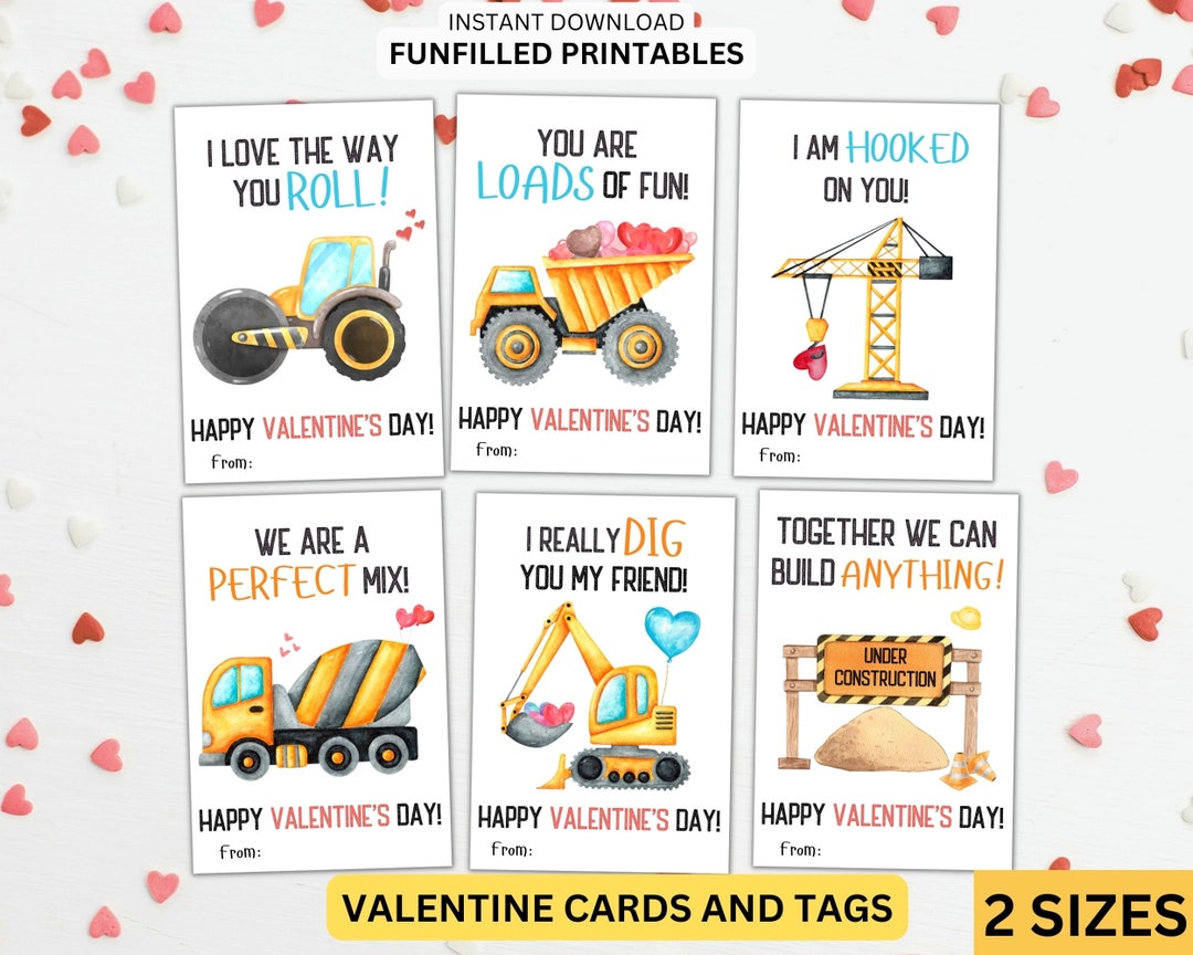 Construction Valentines Card, Boys Valentine Cards, I Dig You ...