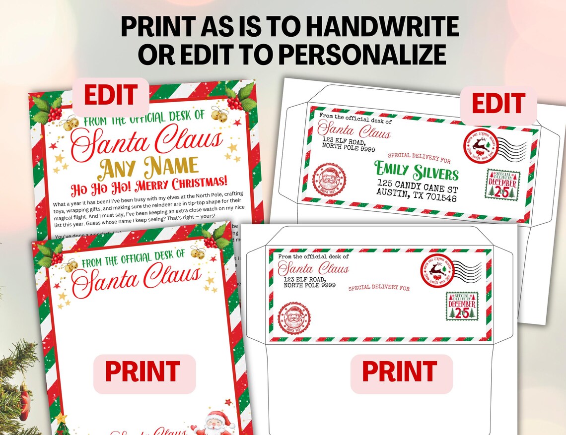 Official Santa Letterhead AND Stamped Envelope, Printable Santa ...