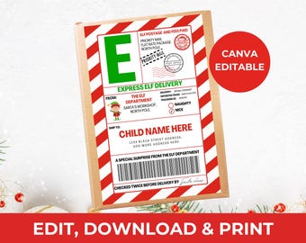Editable Elf Mail Label, Elf Arrival Box Label, Santa Mail Label Elf ...