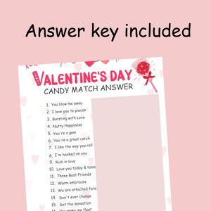 Valentines Day Candy Match Game, Candy Trivia Game, Printable ...