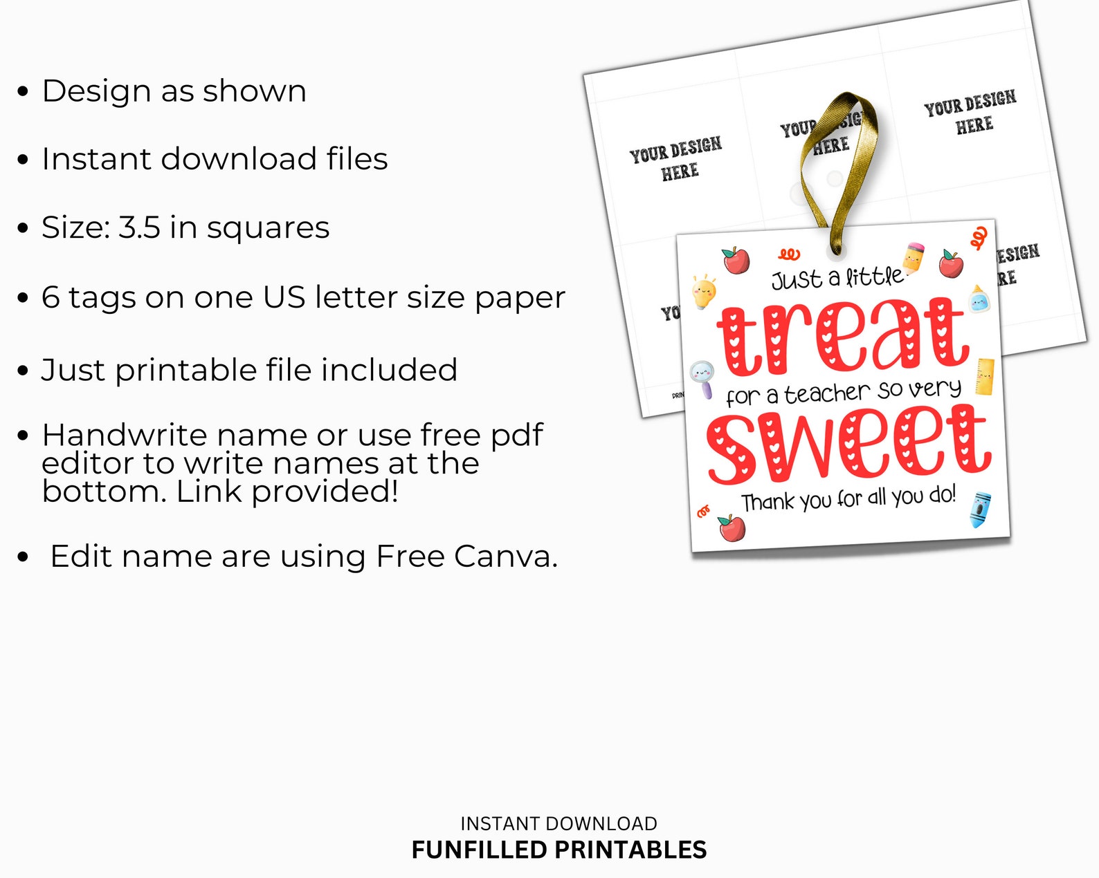 Teacher Sweet Treat Gift Tag, Teacher Appreciation Treat Tag, Baked ...