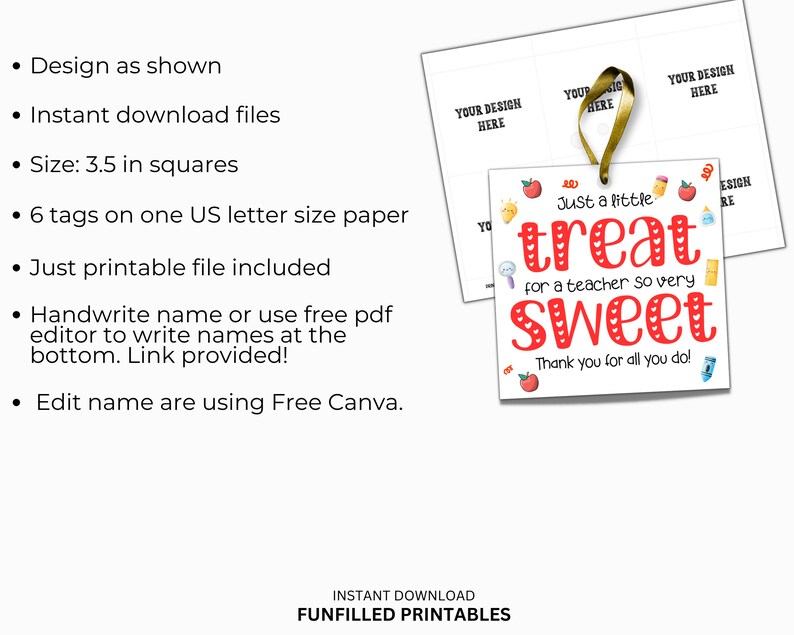 Sweet Treat Teacher Appreciation Tag, Teacher Sweet Treats Tag, Thank ...