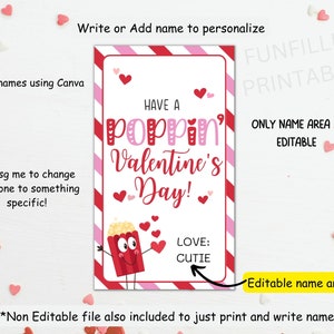 Popcorn Valentines Tag, Poppin Valentine Classroom Valentines Card ...