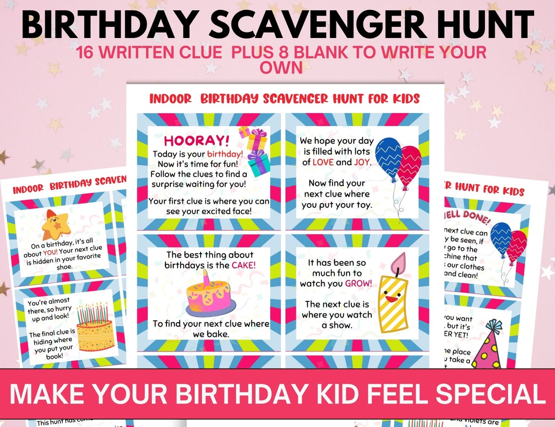 Birthday Scavenger Hunt for Kids Birthday Treasure Hunt Clue - Etsy