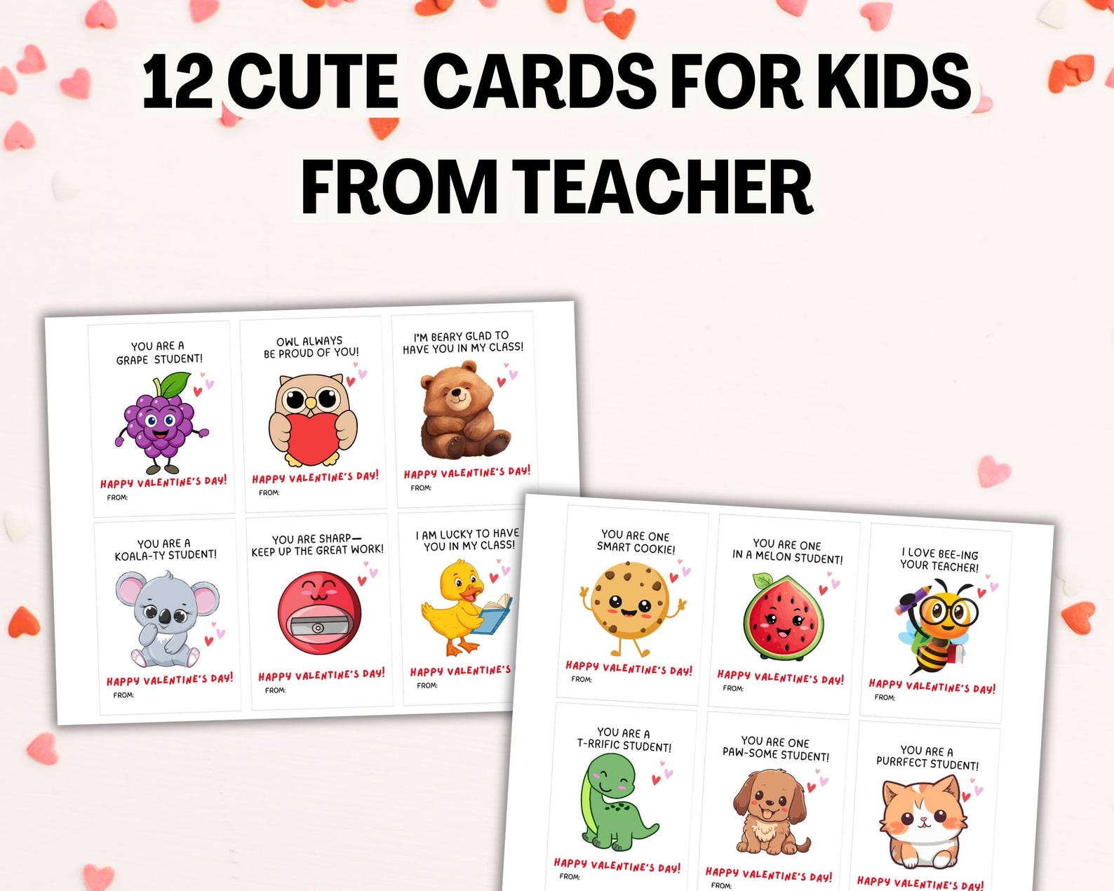 Valentines From Teacher for Students, Valentine's Day Cards for Class ...