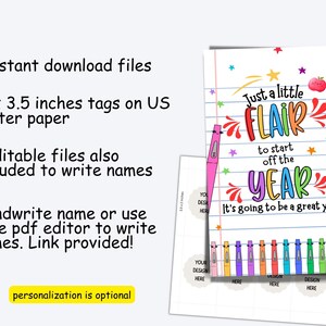 Back to School Pen Tags, Flair Pen Gift Tag, Teacher Gifts, First Day ...