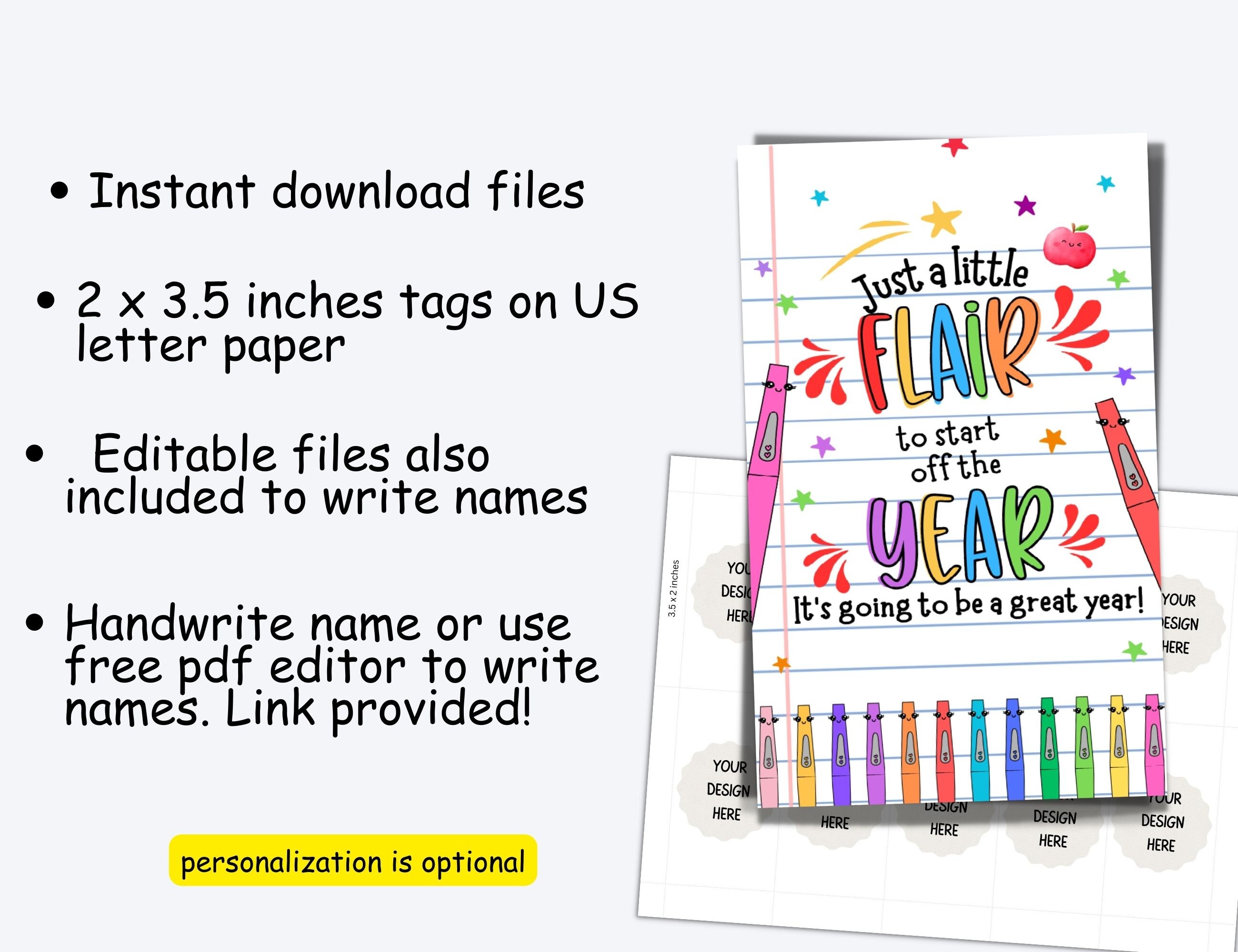 Back to School Pen Tags, Flair Pen Gift Tag, Teacher Gifts, First Day ...