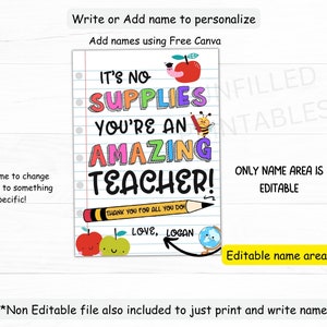 Supply Teacher Appreciation Tag, Teacher Supplies Gift Tag, School ...