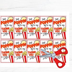 Popcorn Gift Tag, Popcorn Appreciation Tag, Poppin by to Say Thank You ...