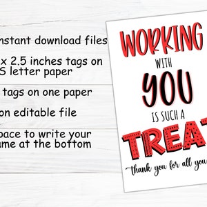 Employee Appreciation Tag, Treat Working With You Treat Tag, Thank You ...