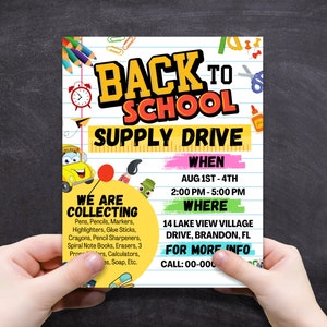Editable School Supply Drive Flyer Template, Printable Back to School ...