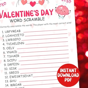 Valentine's Day Word Scramble Game, Adults Valentine Party Game, Kids ...