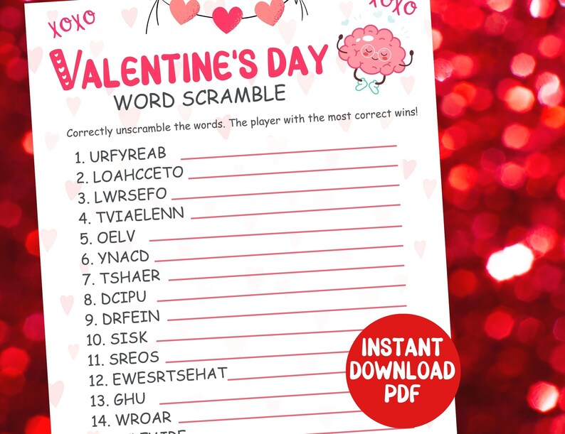 Valentine's Day Word Scramble Game Adults Valentine Party - Etsy
