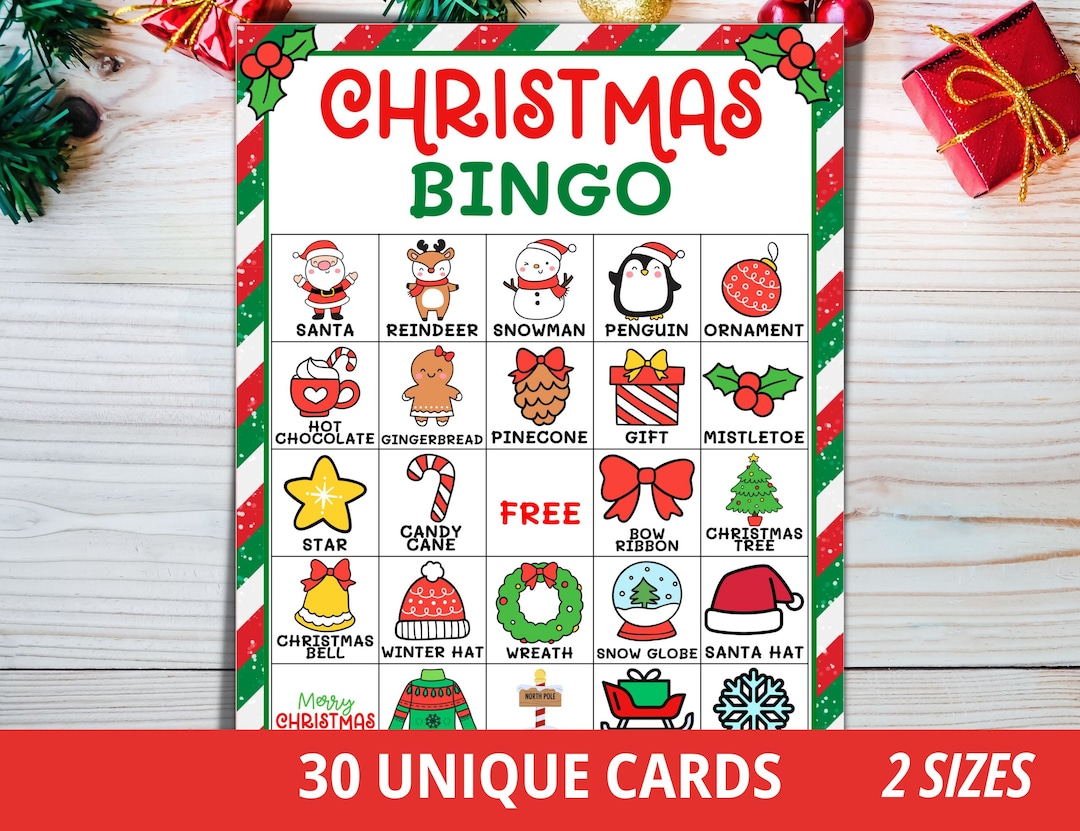 30 Christmas Bingo Cards, Printable Christmas Bingo for Kids Christmas ...