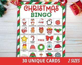 30 Christmas Bingo Cards, Printable Christmas Bingo Game for Kids ...