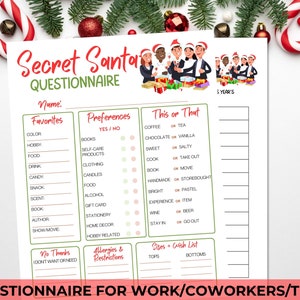 Secret Santa Questionnaire for Coworkers, Secret Santa Form, Work ...