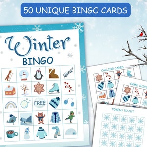 Winter Bingo Game, 50 Winter Bingo Cards, Kids Winter Activity Party ...