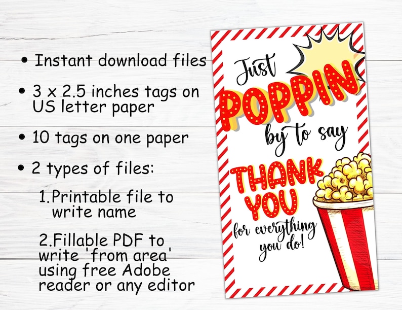 Popcorn Gift Tag Popcorn Appreciation Tag Poppin by to Say - Etsy