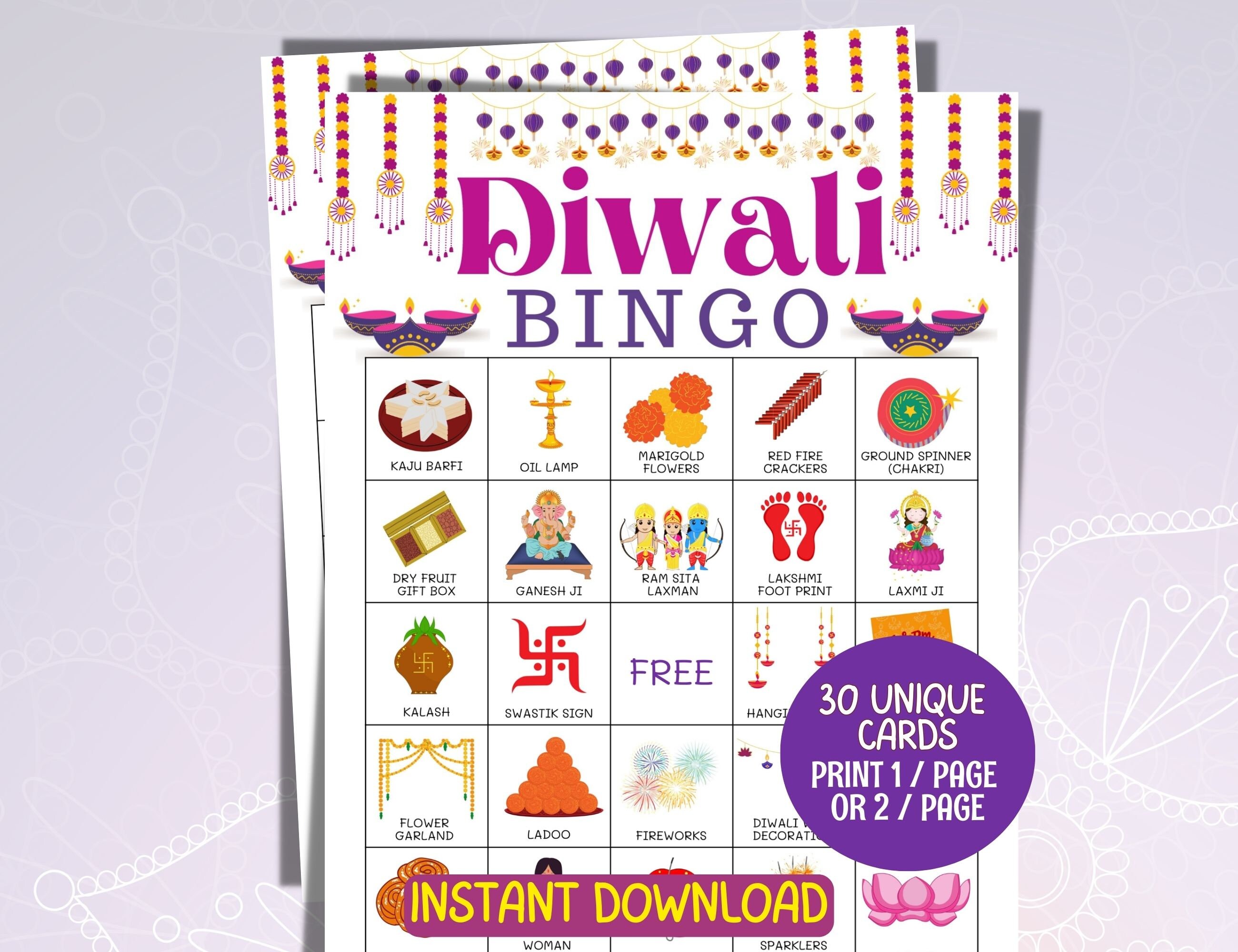 Diwali Game, Diwali Bingo, Diwali Party Games, 30 Diwali Bingo Cards ...