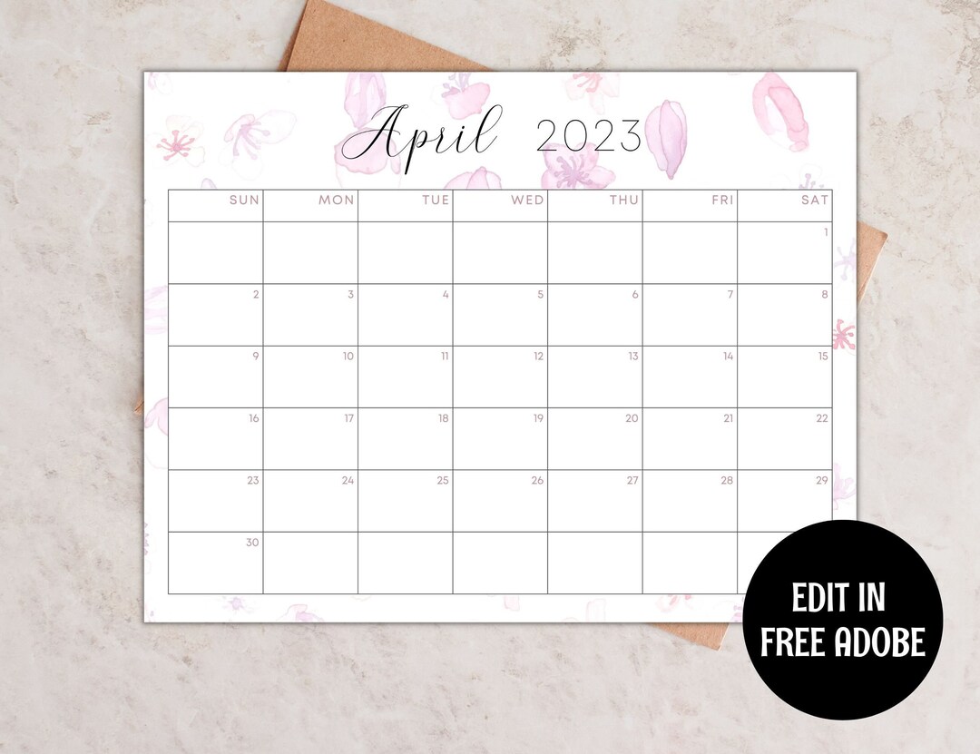 EDITABLE April 2023 Calendar, Printable April Fillable Planner, Kids ...