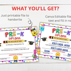 Pre-k Graduation Certificate Editable Pre-k Diploma for Kids, Last Day ...