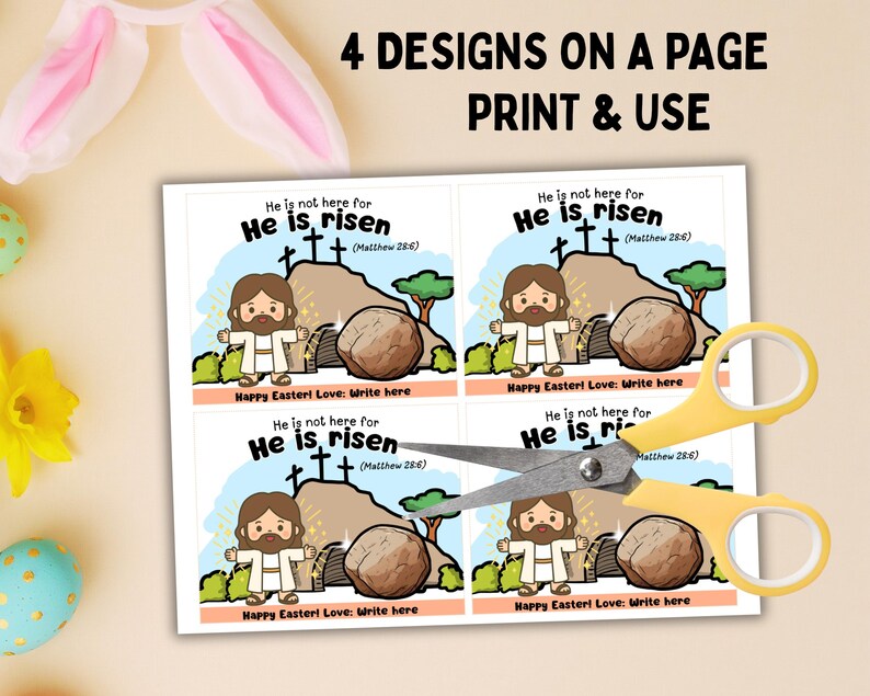 Religious Easter Treat Tag, He is Risen Printable, Sunday School Easter ...