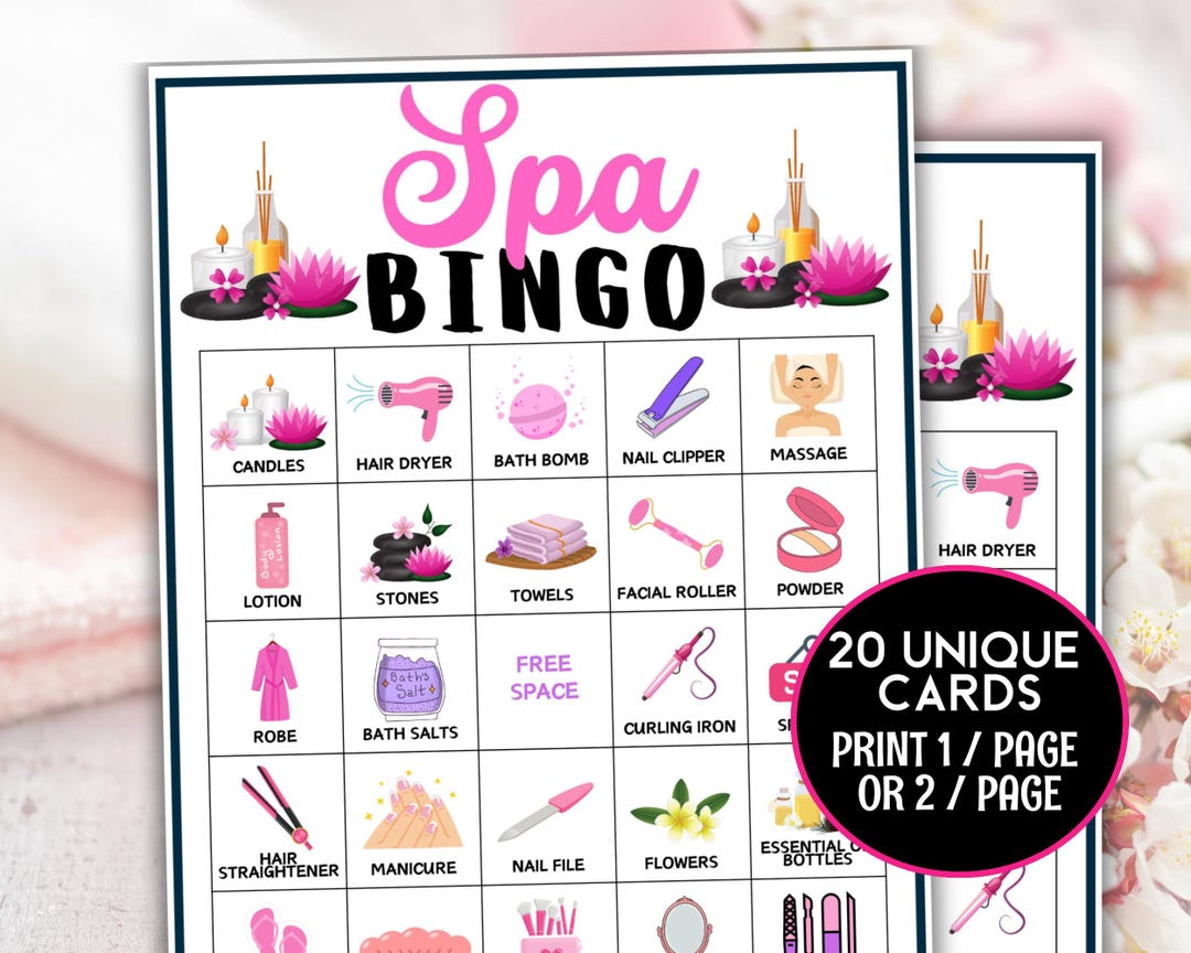 Spa Bingo, Girls Spa Party Game, Spa Birthday Party Game, 20 Spa Party ...