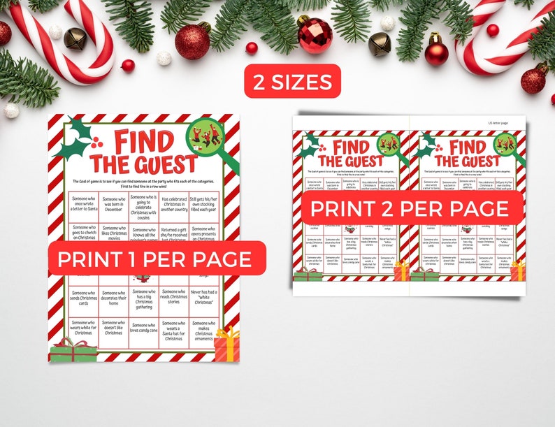 Printable Christmas Find the Guest Bingo Game, Find Someone Who Jingle ...