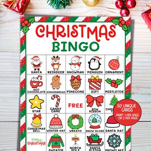50 Christmas Bingo Cards, Fun Christmas Game, Printable Christmas Bingo ...