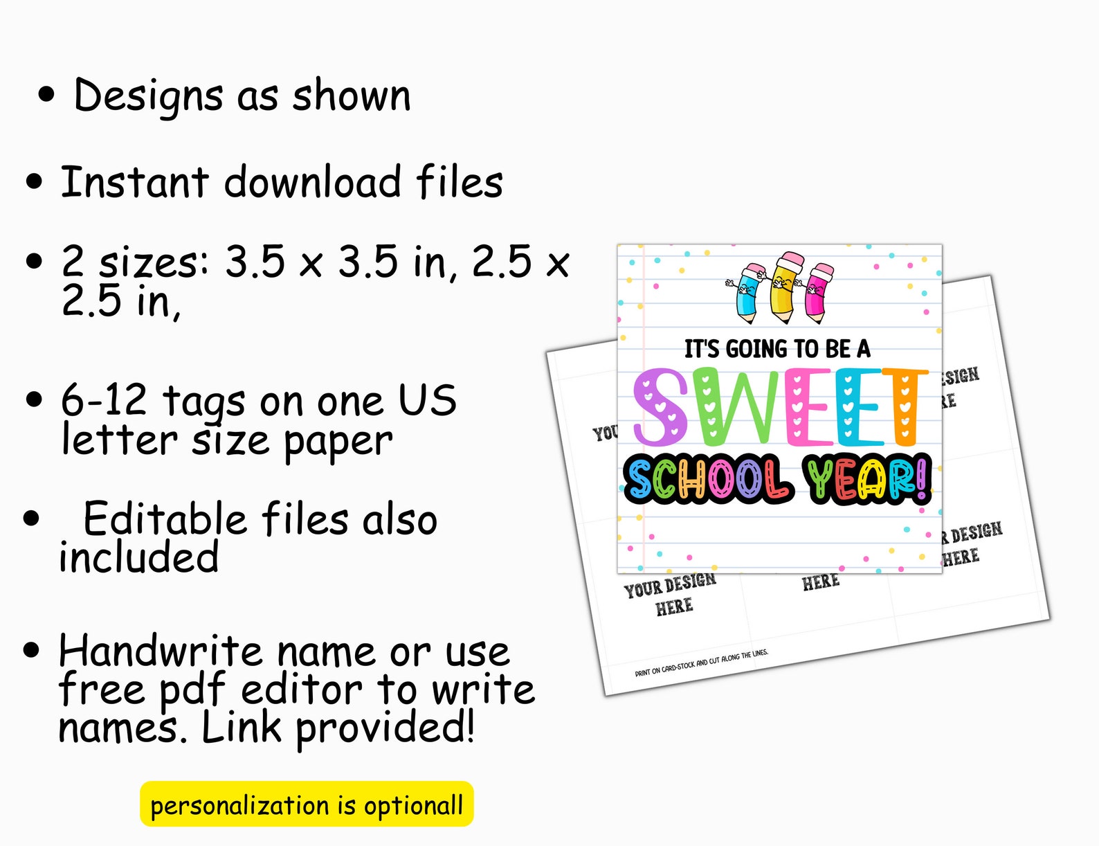 First Day of School Treat Tag, Back to School / New School Year Sweet ...