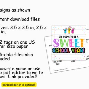 First Day of School Treat Tag, Back to School / New School Year Sweet ...