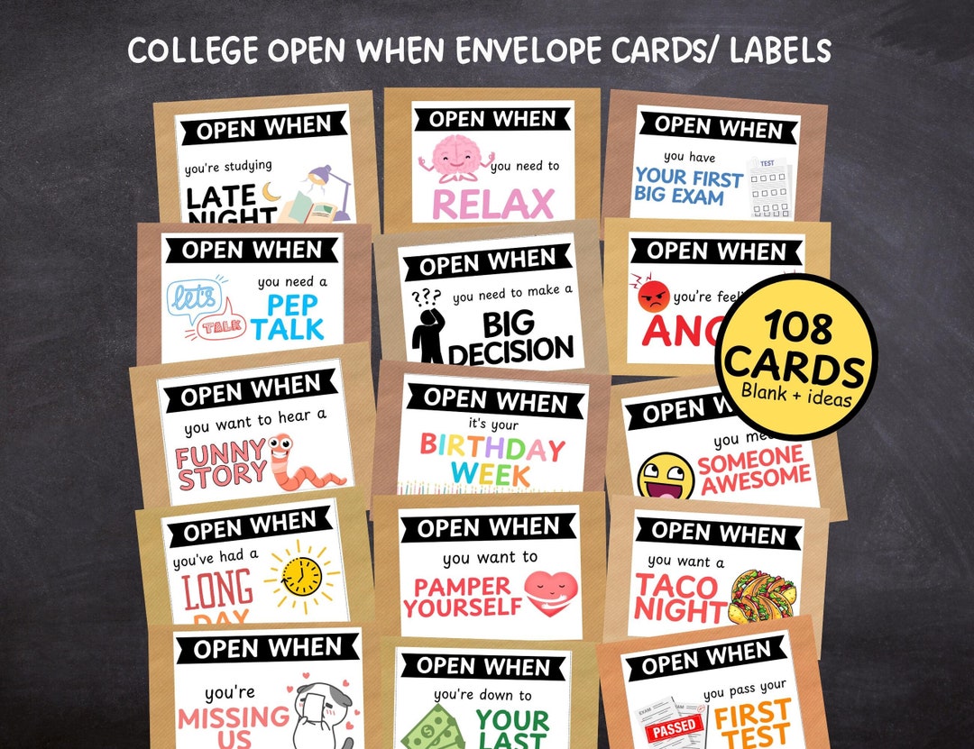College Open When Envelopes Cards Printable, Open When College Letters ...