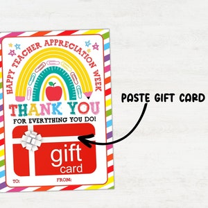Teacher Appreciation Gift Card Holder Printable, Teacher Thank You Card ...