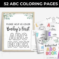Baby Shower ABC Book Alphabet Coloring Babys First Memory Book Boy Girl ...