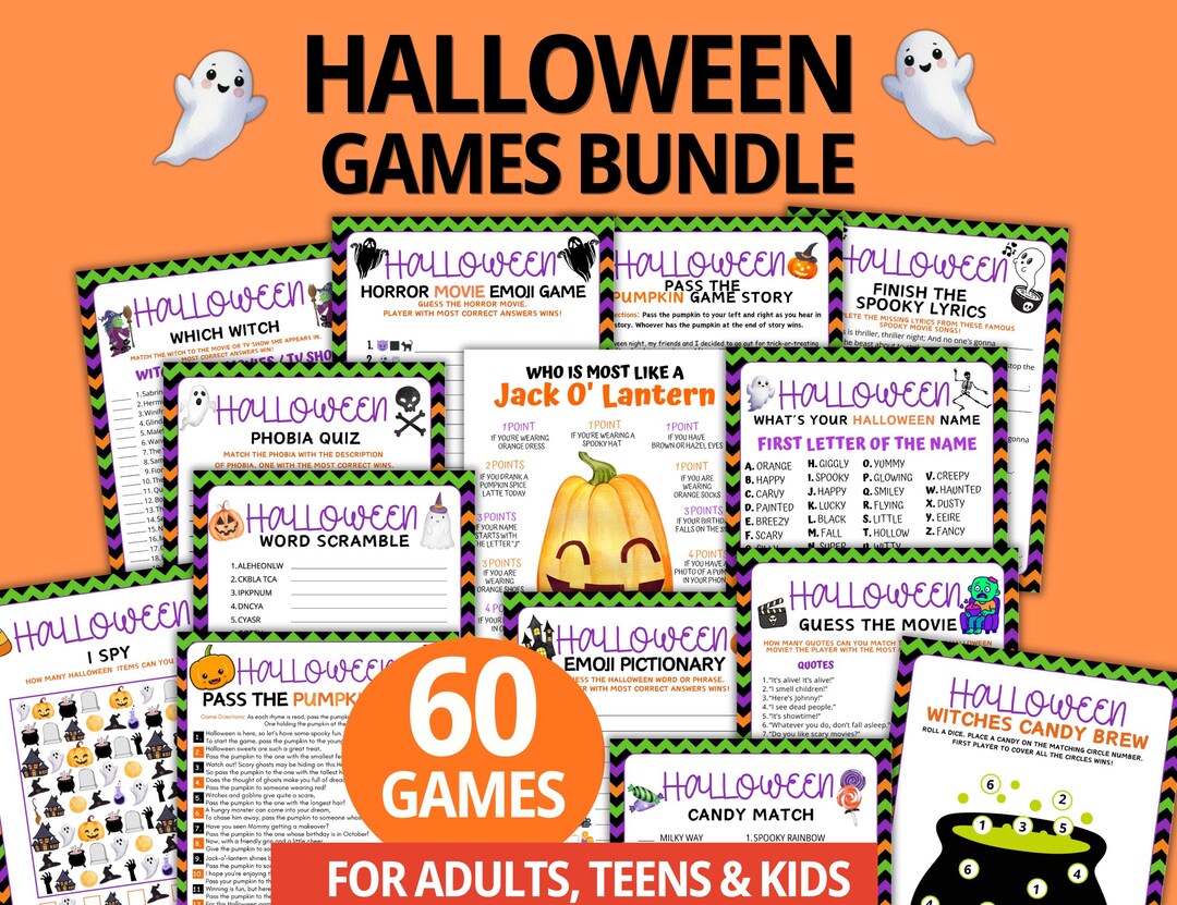 Halloween Games Printable, Party Games for Adults Teens, 60 Halloween ...