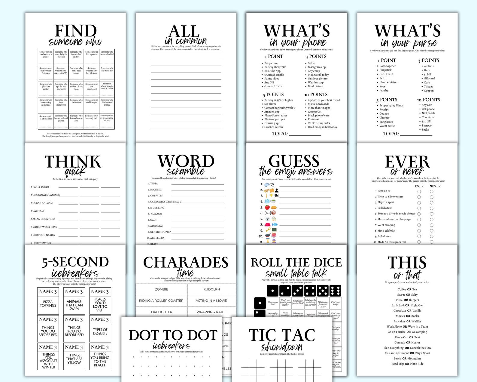 Icebreaker Games Bundle, Ice Breaker Bingo Activity Teens Adults ...