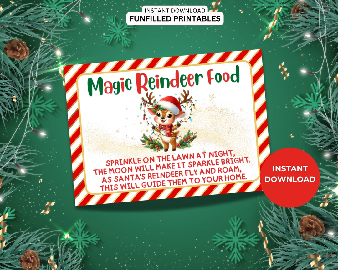 Magic Reindeer Food Tags Printable Santa Reindeer Food Label for ...