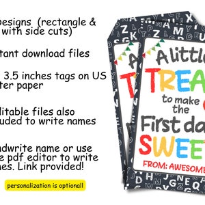 First Day of School Treat Tag, Welcome Back to School Tag for Teacher ...