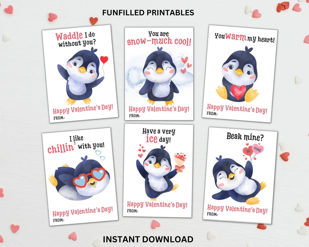 Penguin Valentine Cards for Kids, Classroom Valentines, Kids Valentine ...