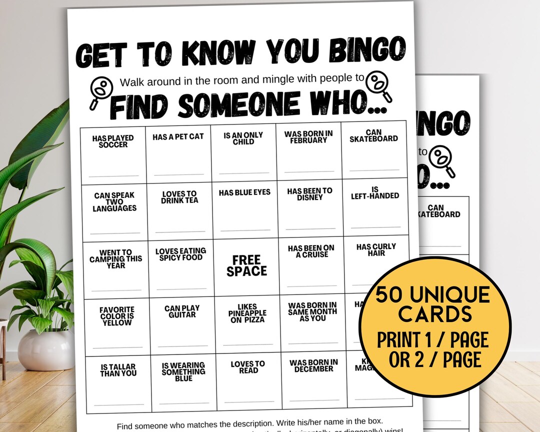 50 Icebreaker Bingo Cards, Find Someone Who /get to Know You Bingo ...