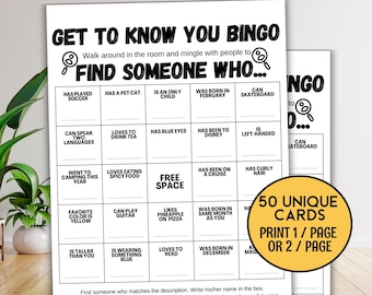Get to Know You Bingo, Find Someone Bingo Game, Icebreaker Bingo Game ...