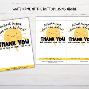 End of Year Teacher Gift Card Holder Printable Thank You Teacher Summer ...